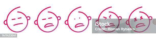 Emoji Wajah Sedih Berwarnawarni Sketsa Vektor Emoji Doodle Ikon Wajah