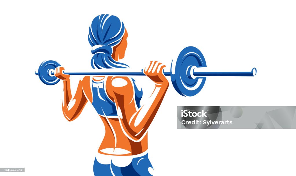 Push The Barbell Gym And Fitness Vector Illustration Of A Young Attractive Woman Doing Workout