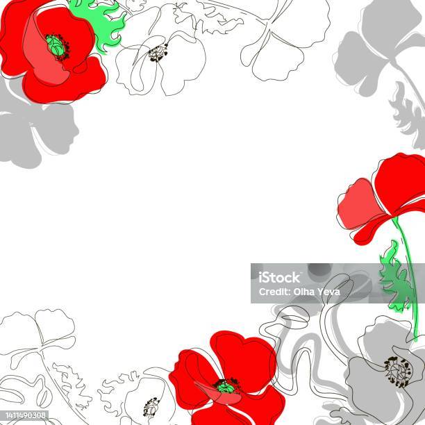 Bunga Poppy Berbunga Template Desain Spanduk Gaya Doodle Bunga Berwarna