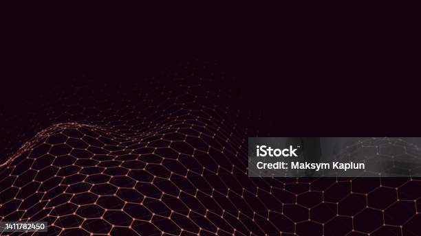 Gelombang Segi Enam Futuristik Abstrak Dengan Titik Dan Garis Yang