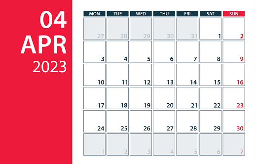 Planificateur De Calendrier Davril 2023 Vector Maquette De Modèle ... Planificateur De Calendrier Davril 2023 Vector Maquette De Modèle ...