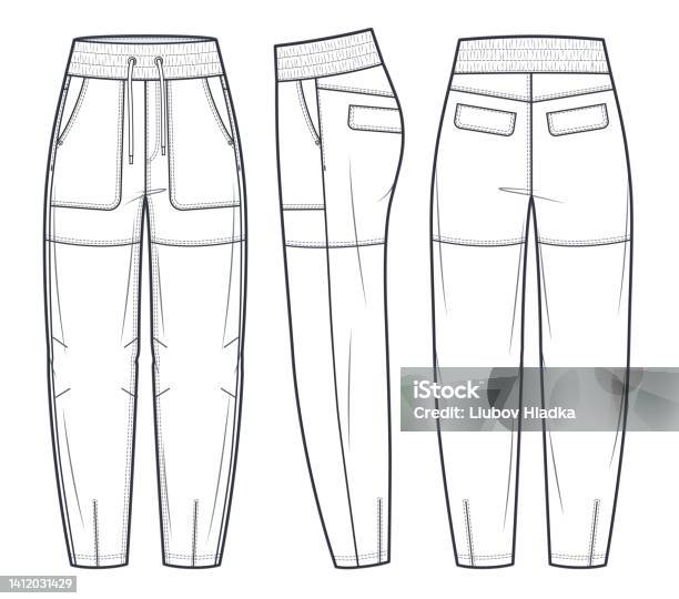 Slouchy Pants Fashion Flat Technical Drawing Template Jogger Pants