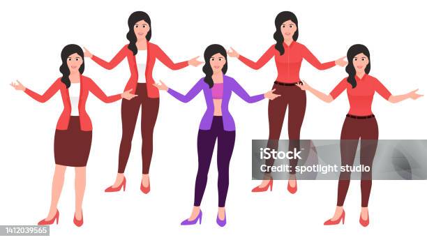 Gadis Membuka Tangan Lebarlebar Set Ilustrasi Vektor Karakter Gerakan
