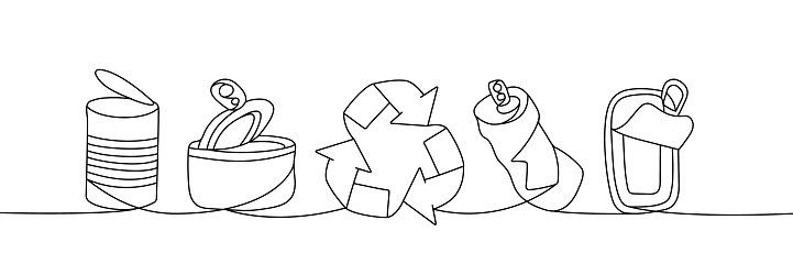 Ensemble De Canettes Un Dessin Continu Dune Ligne Déchets Daluminium