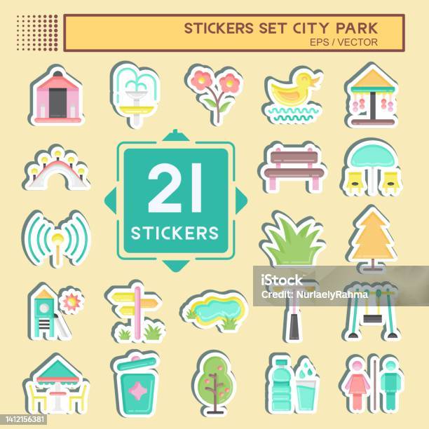 Stiker Set Taman Kota Cocok Untuk Simbol Bangunan Desain Sederhana