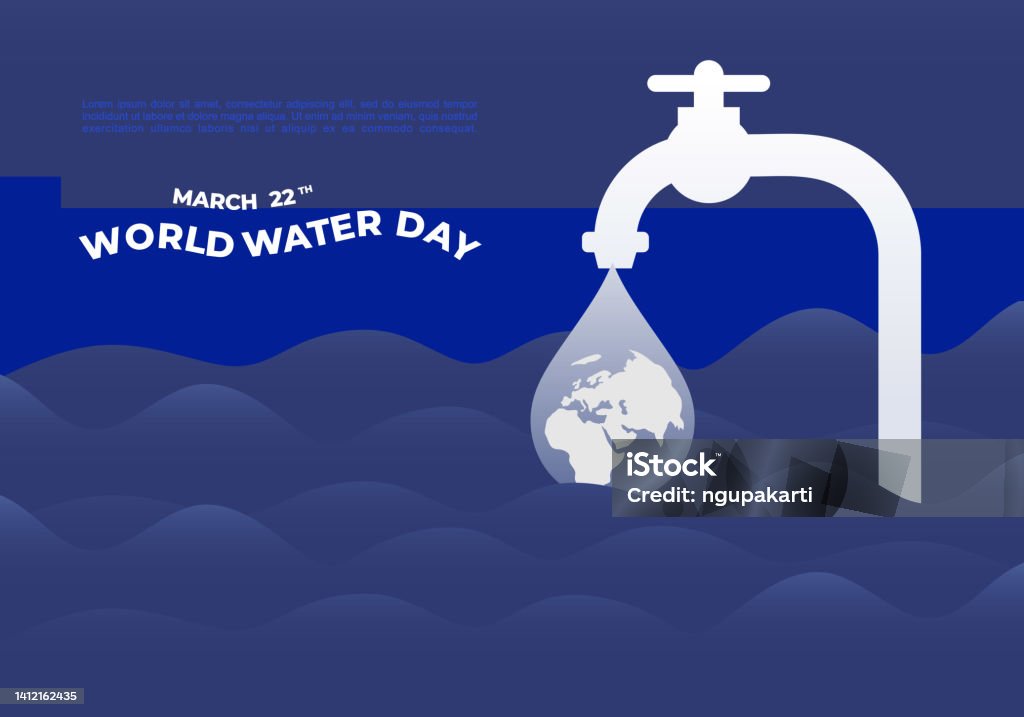 World Water Day Poster Banner Background With Faucet And World Map On