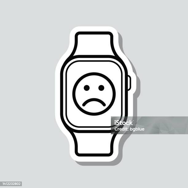 Ilustración De Smartwatch Con Emoji Triste Pegatina De Icono Sobre