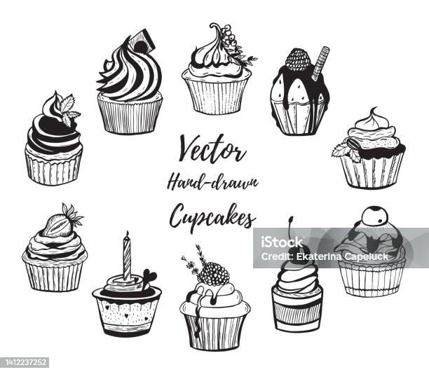 Vector Doodle Set Of Cupcakes Hand Drawn Food Icons Handdrawn Elements ... Vector Doodle Set Of Cupcakes Hand Drawn Food Icons Handdrawn Elements ...
