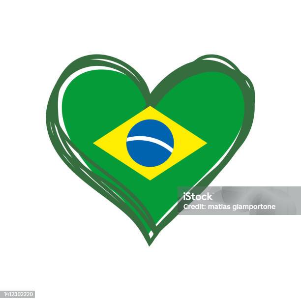 Vetores De Coração Brasileiro Bandeira Do Brasil Dentro De Um Coração Rabisco Estilo Fresco