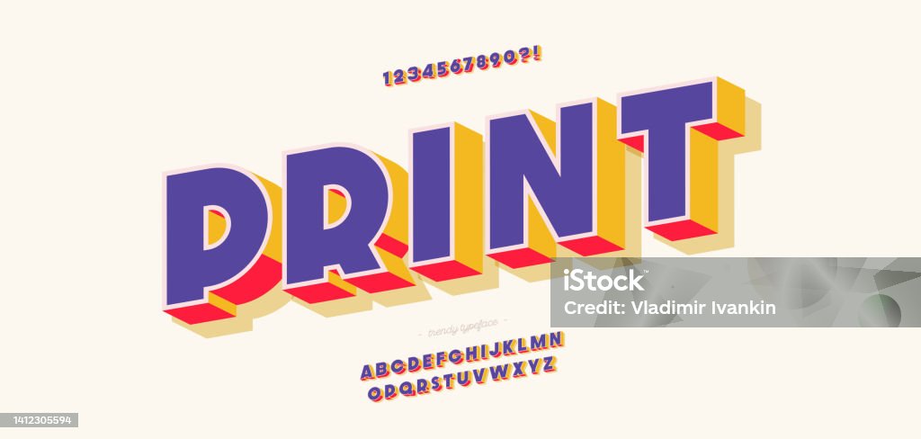 Vector Font 3d Bold Color Style Modern Typography Stock Illustration