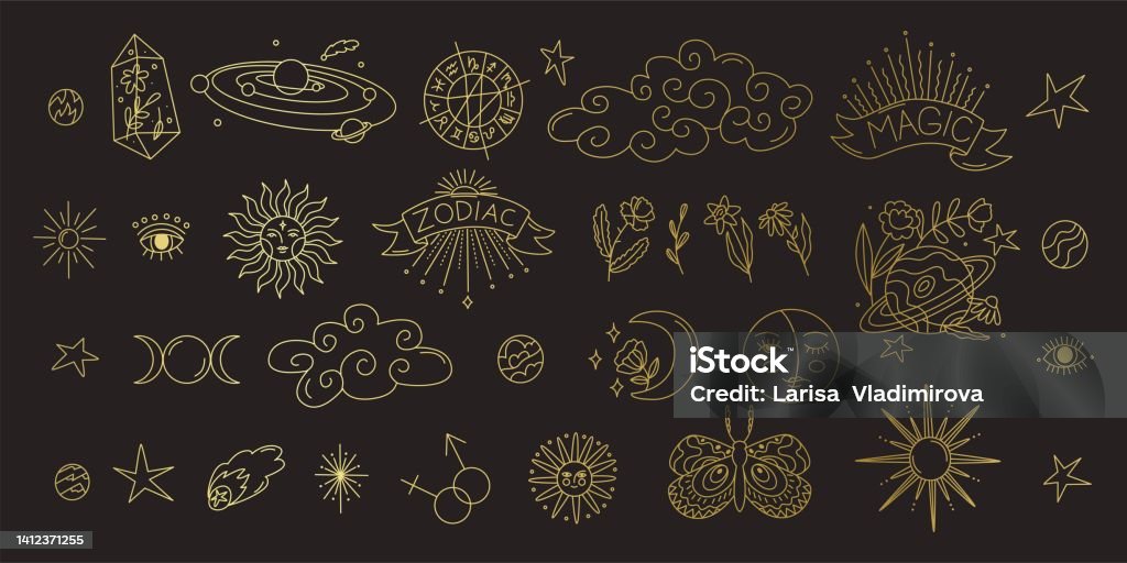 Koleksi Ikon Mistis Dan Astrologi Tato Atau Stiker Astro Dekorasi Untuk
