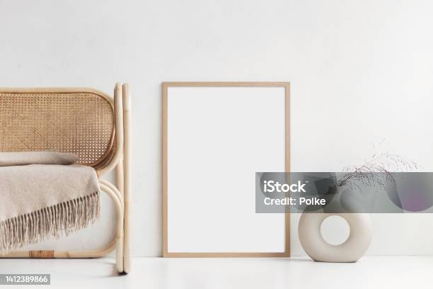Mockup Karya Seni Dalam Desain Interior Bingkai Foto Kosong Di Dinding