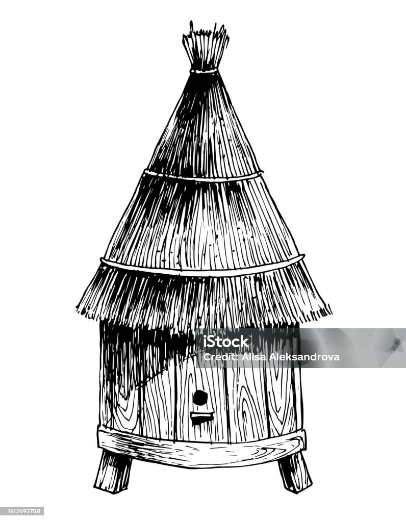 Vintage Beehive In Sketch Style Hand Drawn Vector Drawing Of A Bee ... Vintage Beehive In Sketch Style Hand Drawn Vector Drawing Of A Bee ...