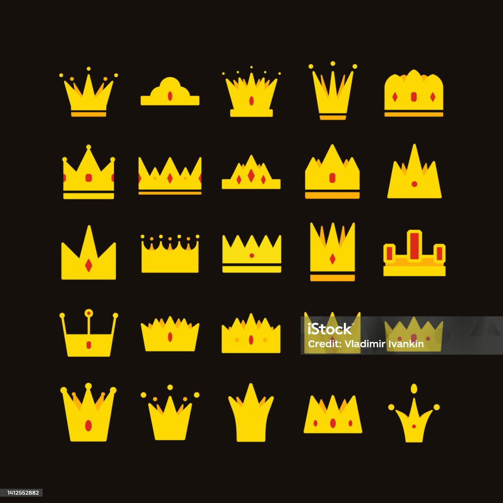 Gold Crown Vector Icon Set Stock Illustration Download Image Now