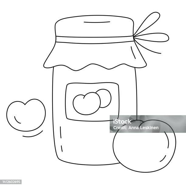 Sebotol Selai Dan Buah Sketsa Makanan Kaleng Dalam Stoples Kaca Buah