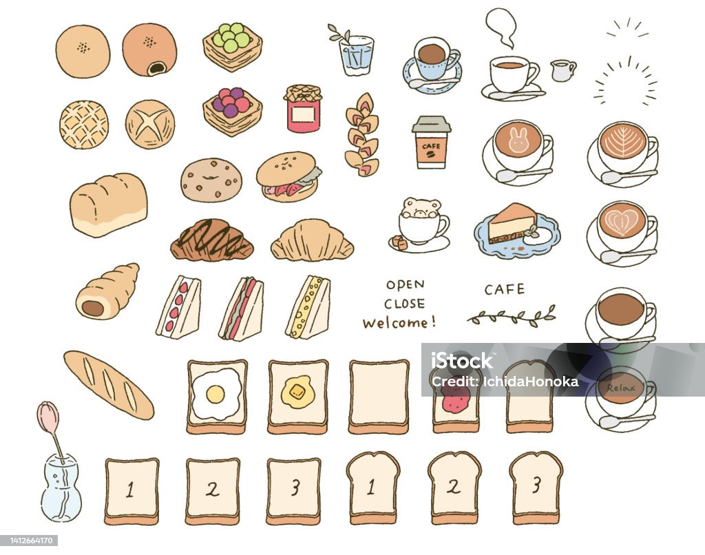 Simple Touch Various Breads And Cafe Motifs Illustration Set Stock ... Simple Touch Various Breads And Cafe Motifs Illustration Set Stock ...