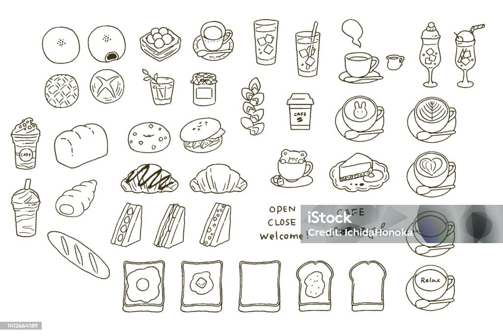 Simple Touch Various Breads And Cafe Motifs Illustration Set Stock ... Simple Touch Various Breads And Cafe Motifs Illustration Set Stock ...