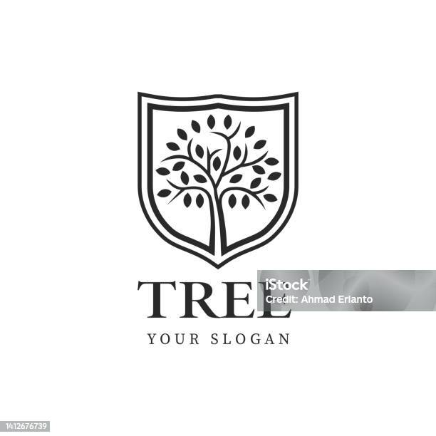 Logo Vectoriel Dun Bouclier Naturel Symbole Dune Feuille Ou Dun Arbre