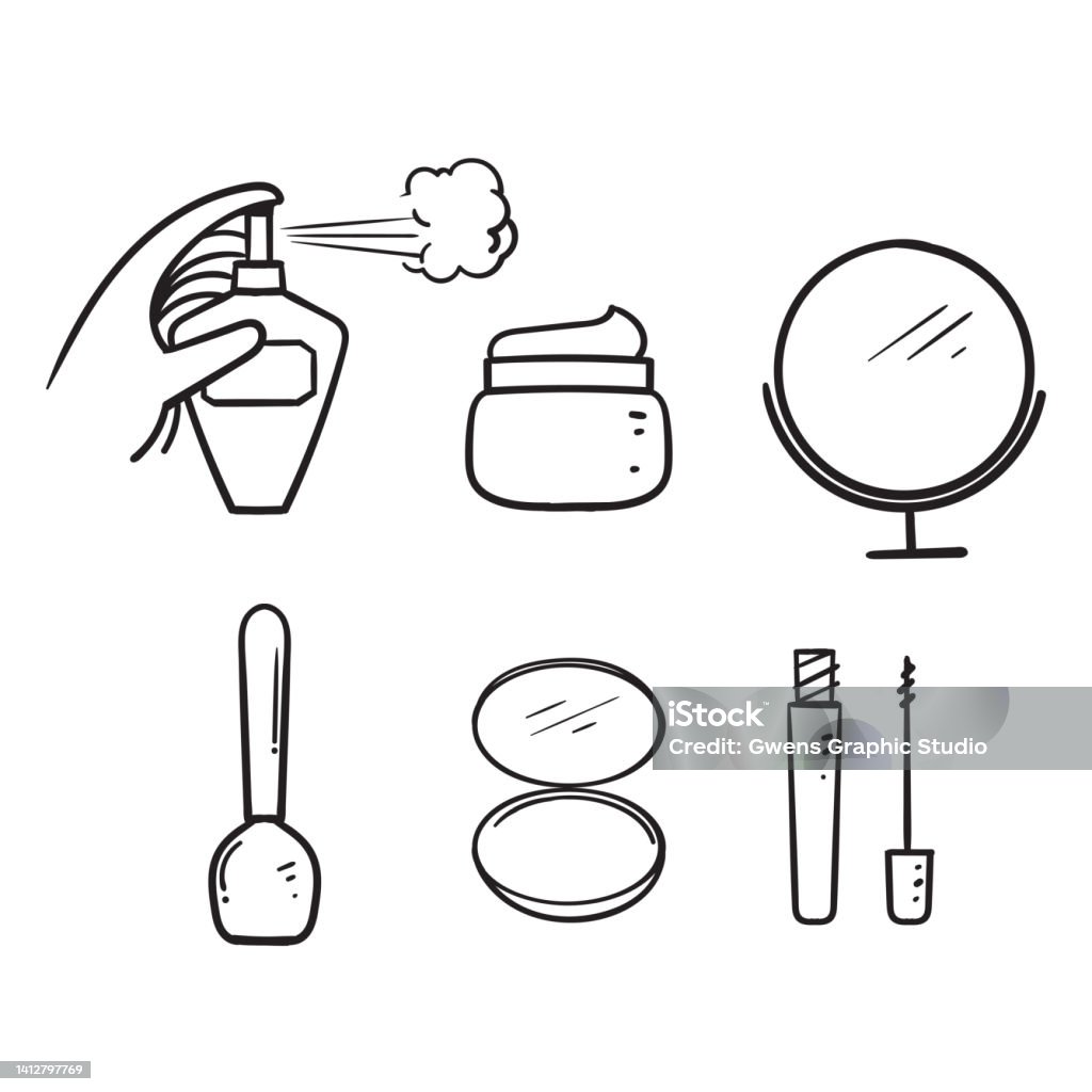 Hand Drawn Doodle Set Of Cosmetics Related Illustration Vector Stock