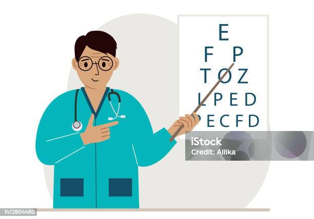 Dokter Mata Di Dekat Meja Tes Penglihatan Diagnosis Dan Pemeriksaan ... Dokter Mata Di Dekat Meja Tes Penglihatan Diagnosis Dan Pemeriksaan ...