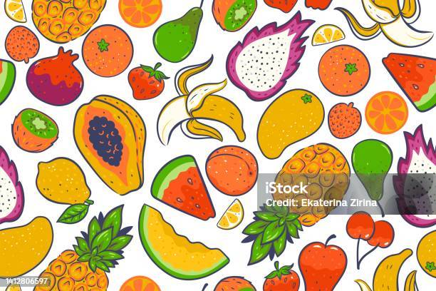 Motif Homogène De Fruits Sur Fond Blanc Graphiques Vectoriels Vecteurs
