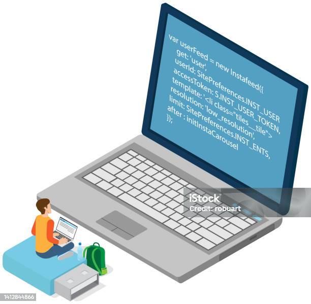Pria Melihat Layar Laptop Dengan Kode Program Programmer Coding Proyek