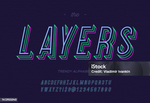 Vector Bold Line Layers Alphabet Trendy Typography Stock Illustration