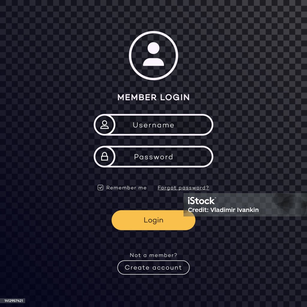 Login Form Page Dark Theme On Transparent Background Stock Illustration ... Login Form Page Dark Theme On Transparent Background Stock Illustration ...