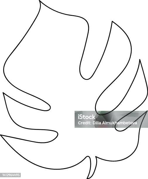 Ilustrasi Monokrom Garis Daun Monstera Cocok Untuk Papan Nama Toko
