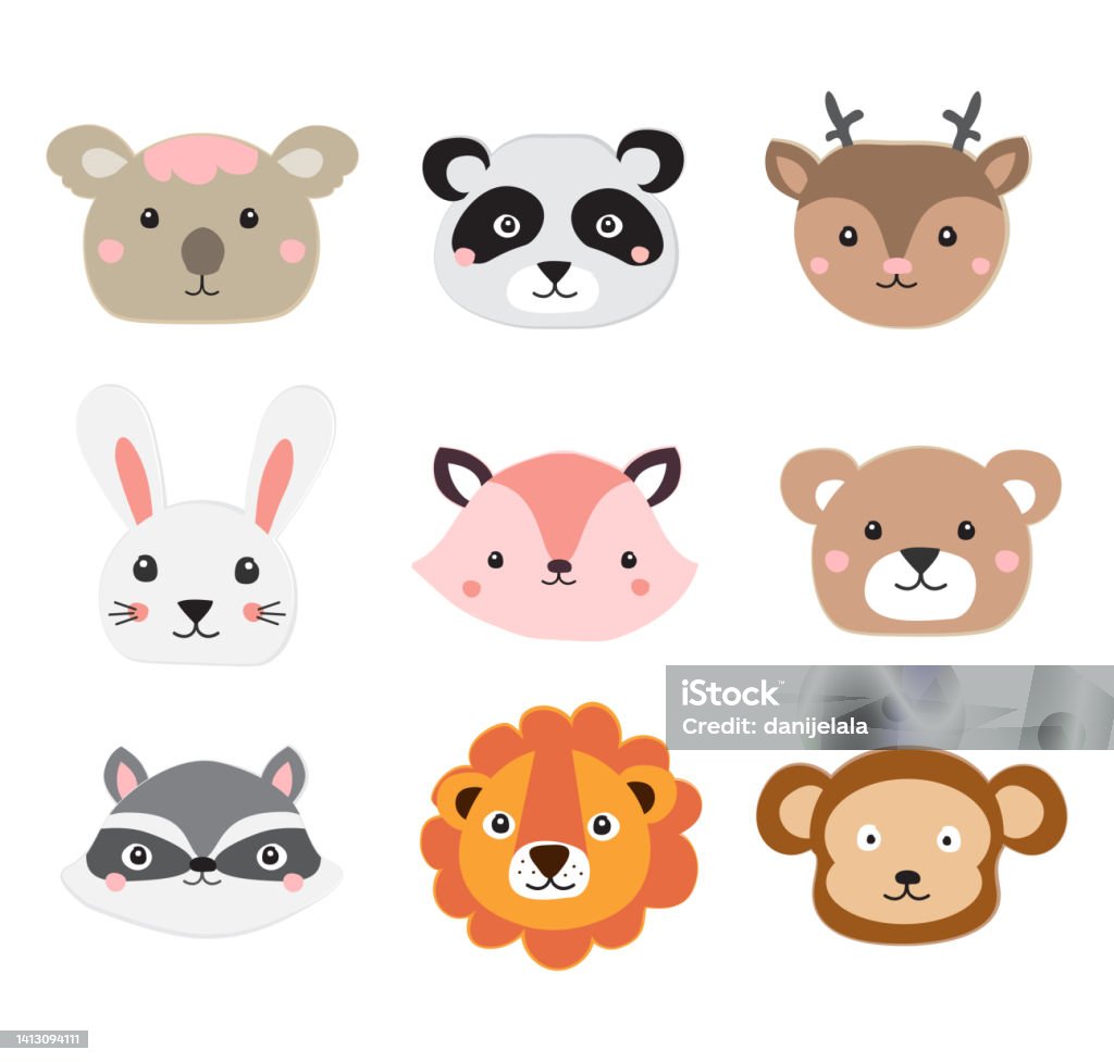 Ilustración de Lindas Cabezas De Animales Salvajes Que Incluyen Un ... Ilustración de Lindas Cabezas De Animales Salvajes Que Incluyen Un ...