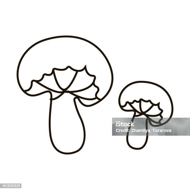 Jamur Yang Digambar Dengan Tangan Tunggal Ilustrasi Vektor Doodle