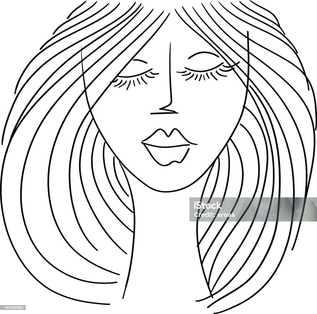 Sketch Of Women Portrait Young Beautiful Girl Looking Front Angles