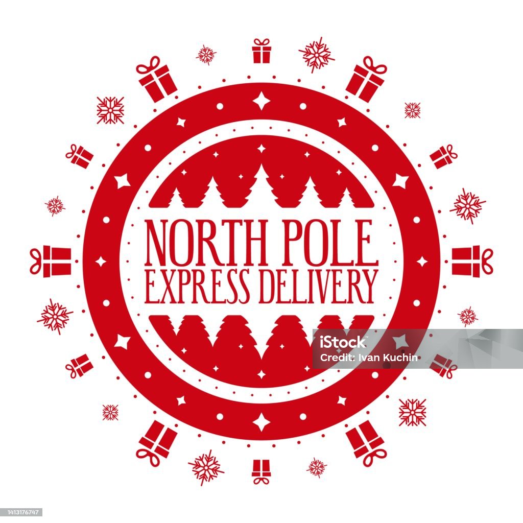 North Pole Express Delivery Holiday Post Stamp Design Xmas Decorative