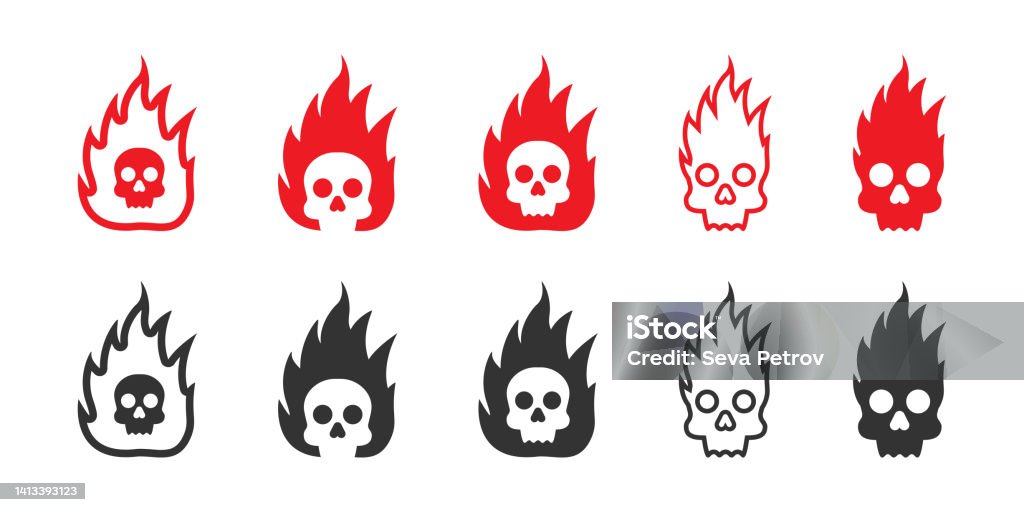 Set Ikon Tengkorak Api Ikon Tengkorak Menyala Logo Kepala Terbakar ... Set Ikon Tengkorak Api Ikon Tengkorak Menyala Logo Kepala Terbakar ...