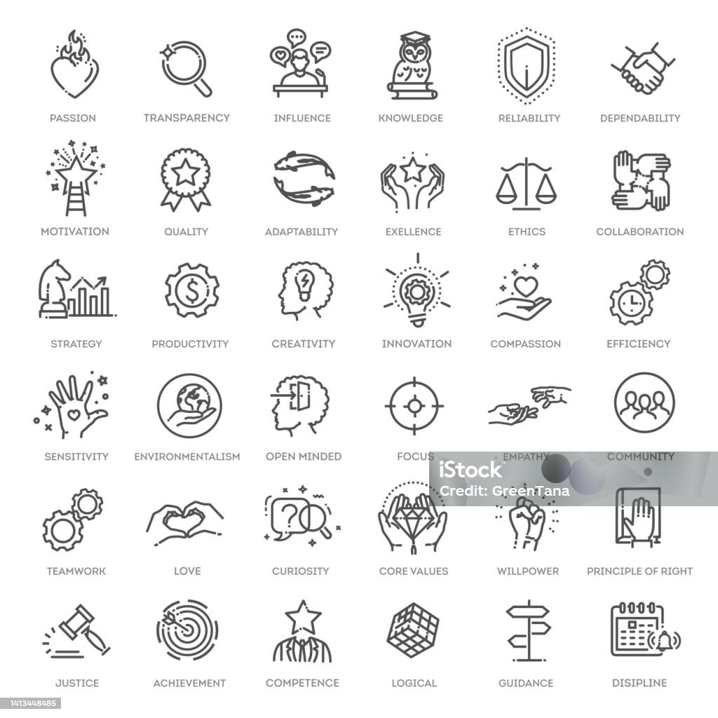Ikon Garis Nilai Inti Simbol Kerangka Vektor Ilustrasi Stok Unduh