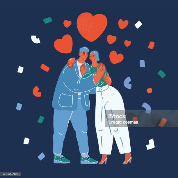 Illustration Vectorielle De Dessin Animé Dun Jeune Couple Sembrassant