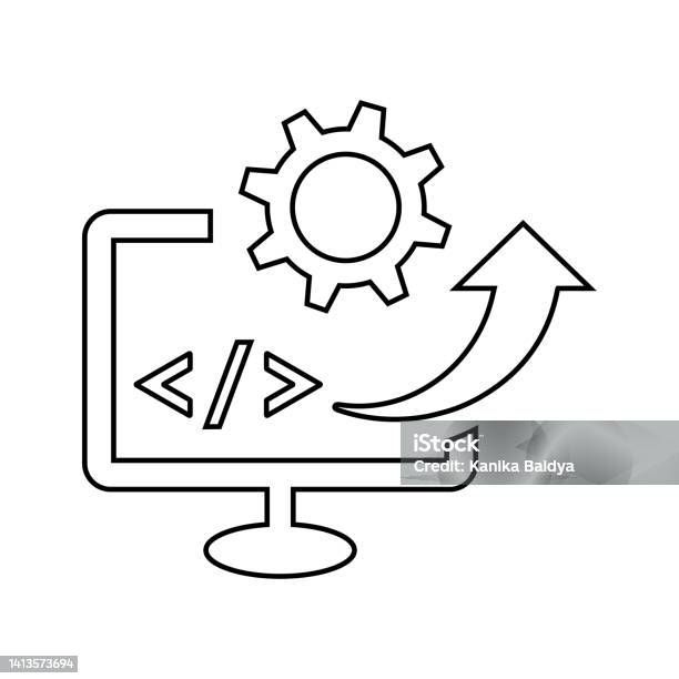 Logiciel Code Codage Icône De Contour Html Vecteur Dart Au Trait