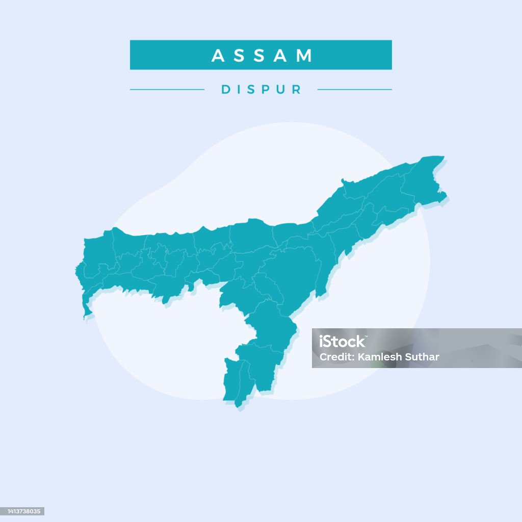 National Map Of Assam Assam Map Vector Illustration Vector Of Assam Map Stock Illustration