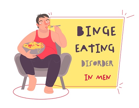 Binge Eating Disorder In Men Horizontal Background Stock Illustration