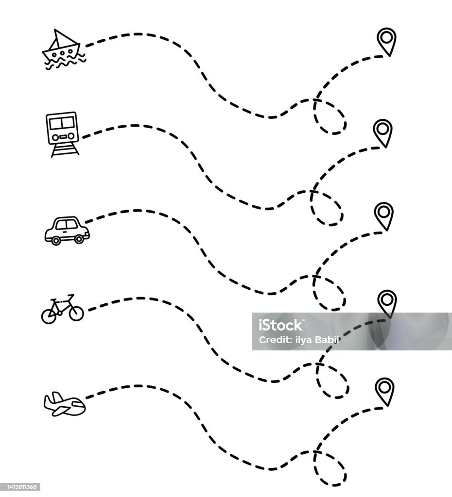 Ensemble De Vecteurs Ditinéraire De Transport Icône Vectorielle De