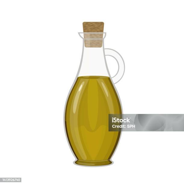 Huile Dolive En Pichet En Verre Avec Liège Illustration Vectorielle Sur