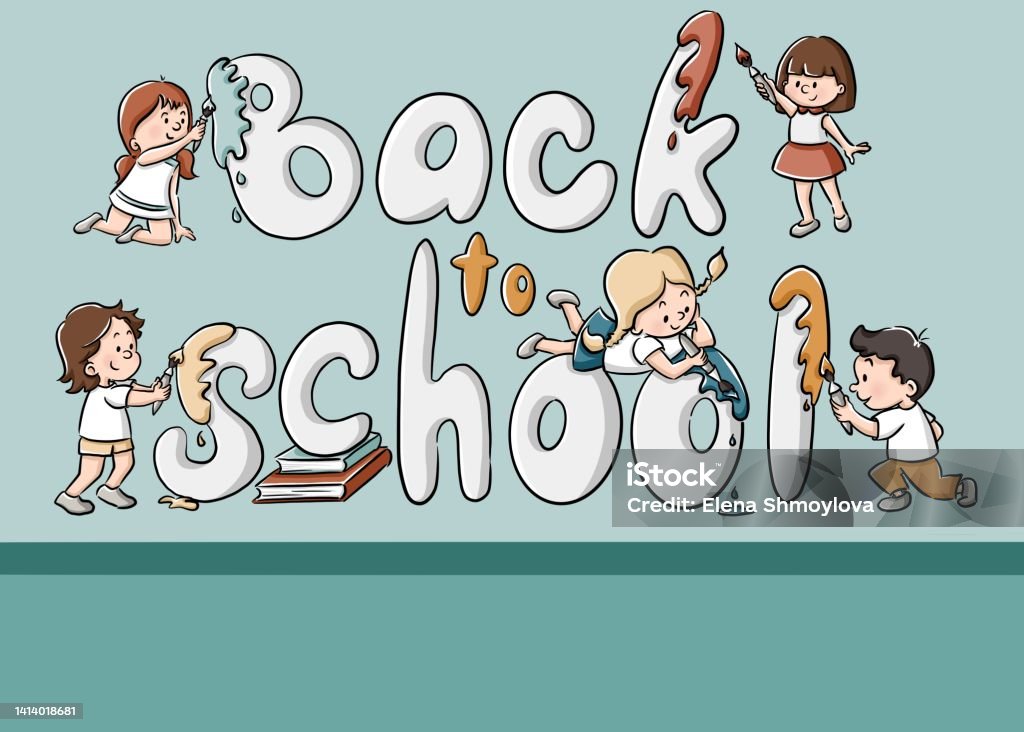 Bannière Avec Un Groupe Délèves Qui Reviennent À Lécole Les Enfants