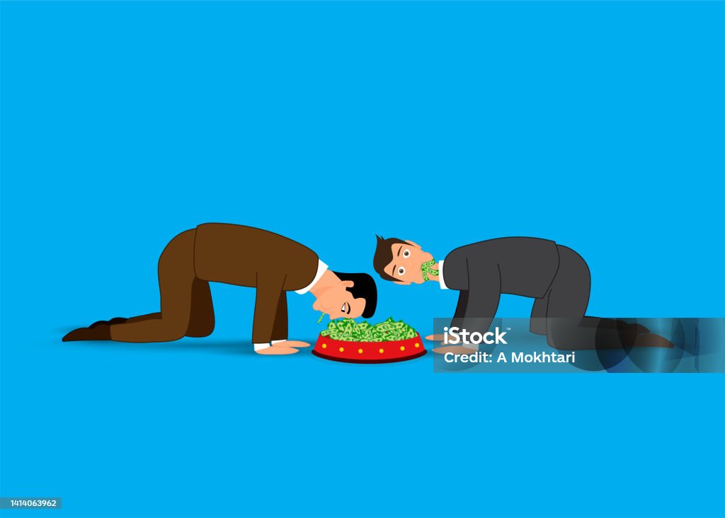 Eating Banknotes On The Ground Greed Corruption Humiliation Slavery At Work Stock Illustration