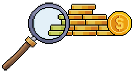 Pixel Art Lupe Und Münzen Vektorsymbol Für 8bit Spiel Auf Weißem ... Pixel Art Lupe Und Münzen Vektorsymbol Für 8bit Spiel Auf Weißem ...