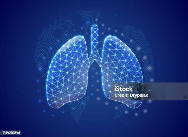 Lungs 3d Symbole Low Poly Avec Fond Bleu De Carte Du Monde Illustration