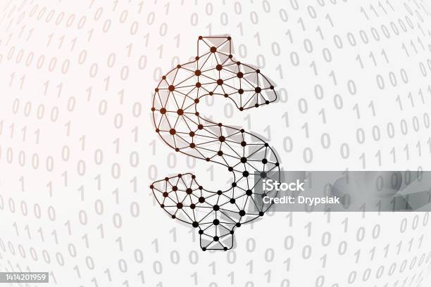 Dollar 3d Symbole Low Poly Avec Fond De Code Binaire Illustration
