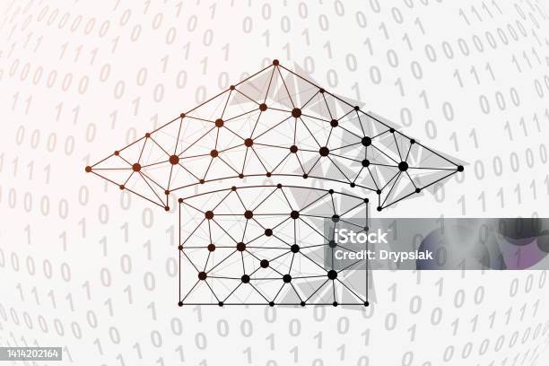 Graduation Cap 3d Low Poly Symbol Avec Fond De Code Binaire