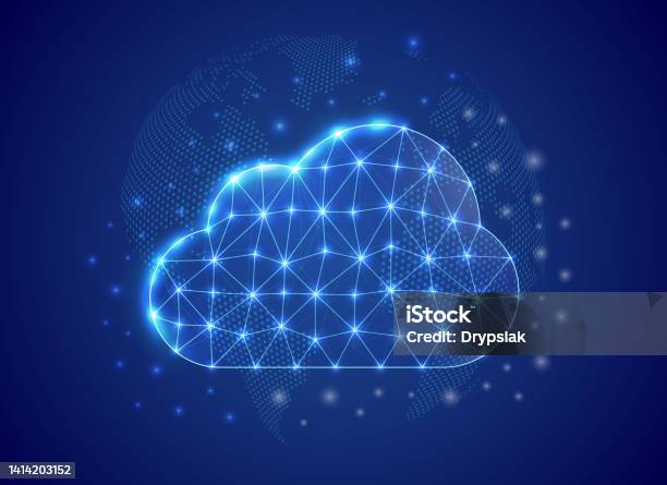 Symbole Cloud 3d Low Poly Avec Fond Bleu De Carte Du Monde Télécharger
