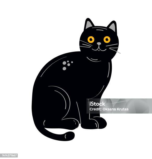 Chat Noir Mignon Illustration Dhalloween De Style Dessin Animé Vecteur