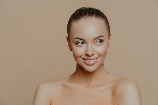 Beautiful Smiling Girl With Clean Skin Natural Makeup And White Teeth